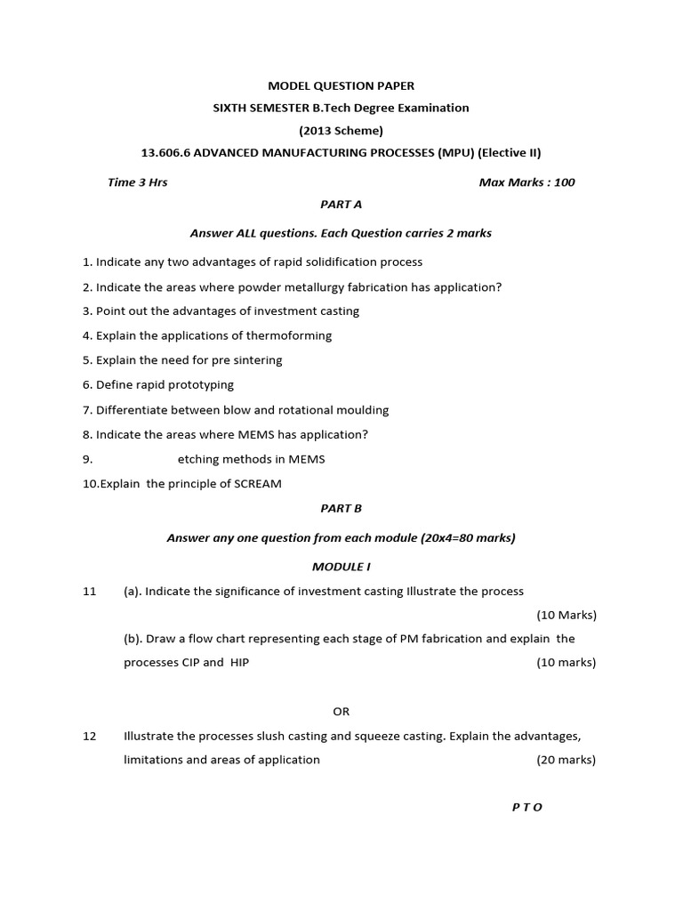 Advanced Manufacturing Process Question Paper | PDF | Industrial ...