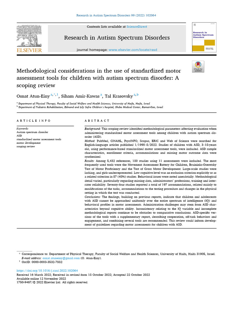 Methodological considerations in the use of standardized motor assessment tools for children ...