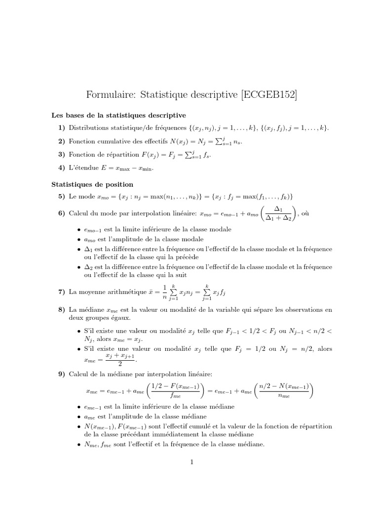 Formulaire Statistiques | PDF
