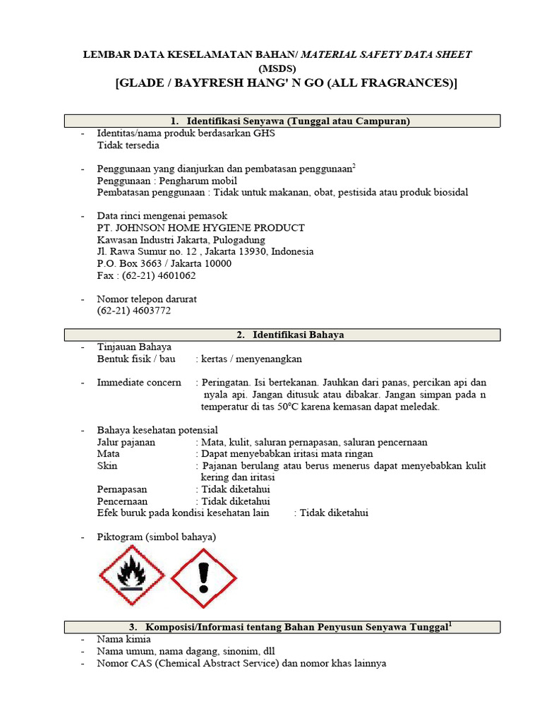 MSDS Bay Fresh Hang' N Go | PDF