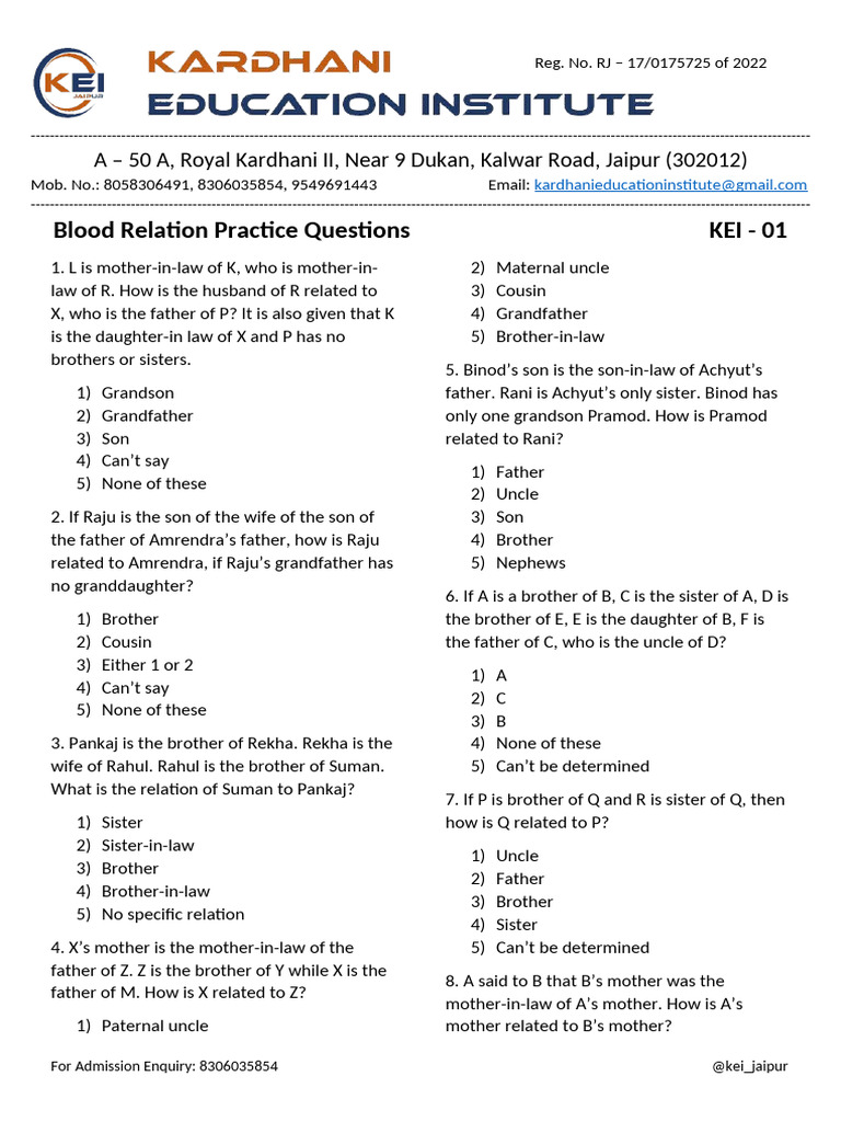 Blood Relation Practice Set | PDF