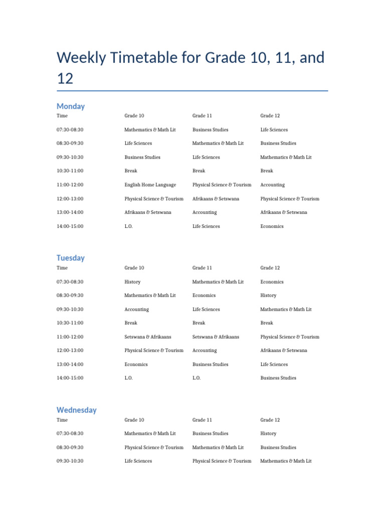 Compact_Weekly_Timetable_Grade_10_11_12 | PDF