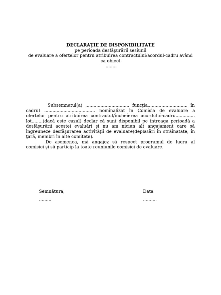 DECLARA-IE DE DISPONIBILITATE - Model | PDF