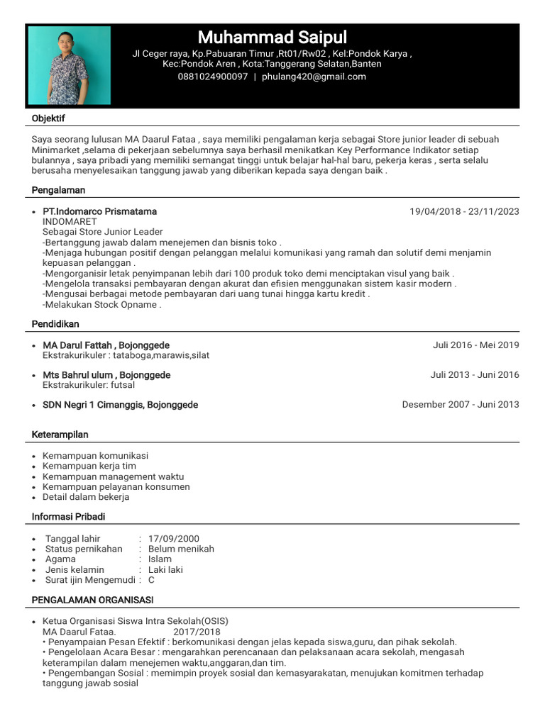 CV Muhammad Saipul | PDF