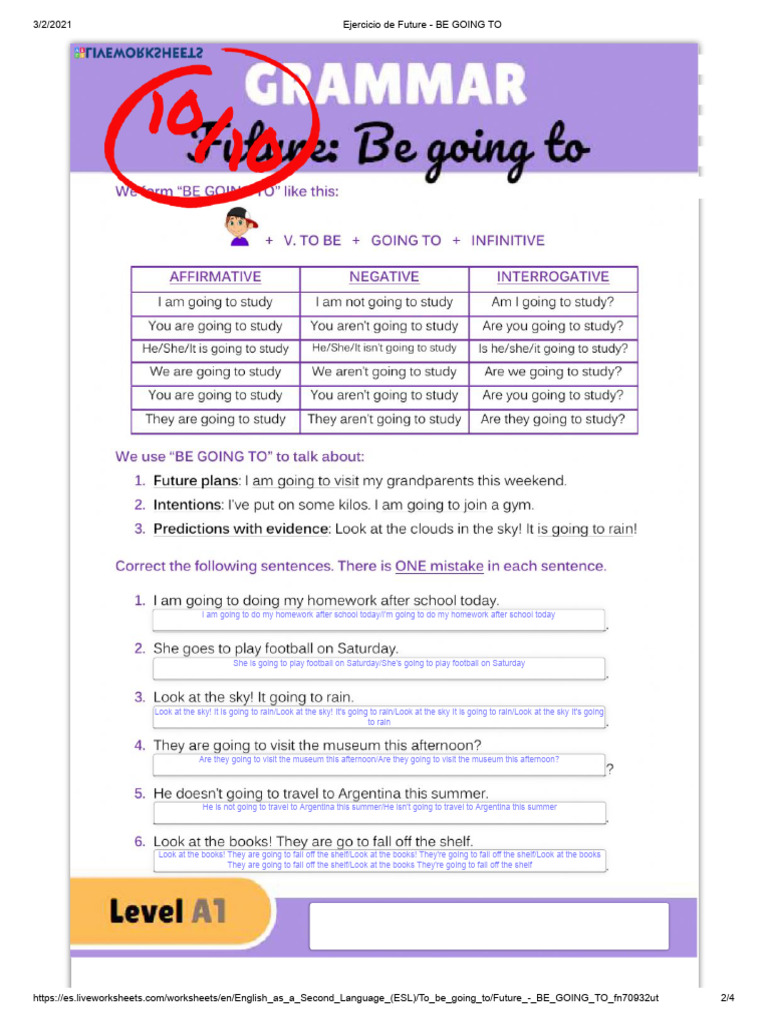 Ejercicio de Future - BE GOING TO | PDF
