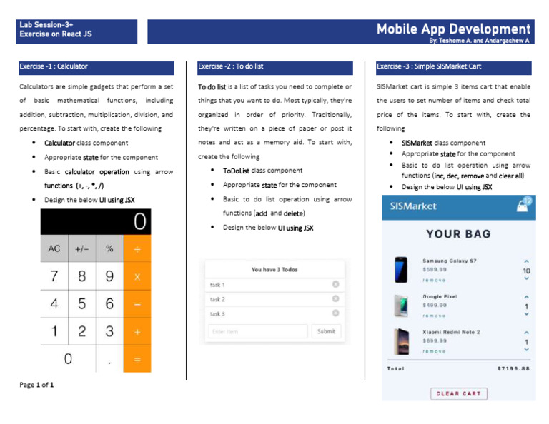 Mobile Computing - Lab Session - 3+ Exercises On React JS | PDF