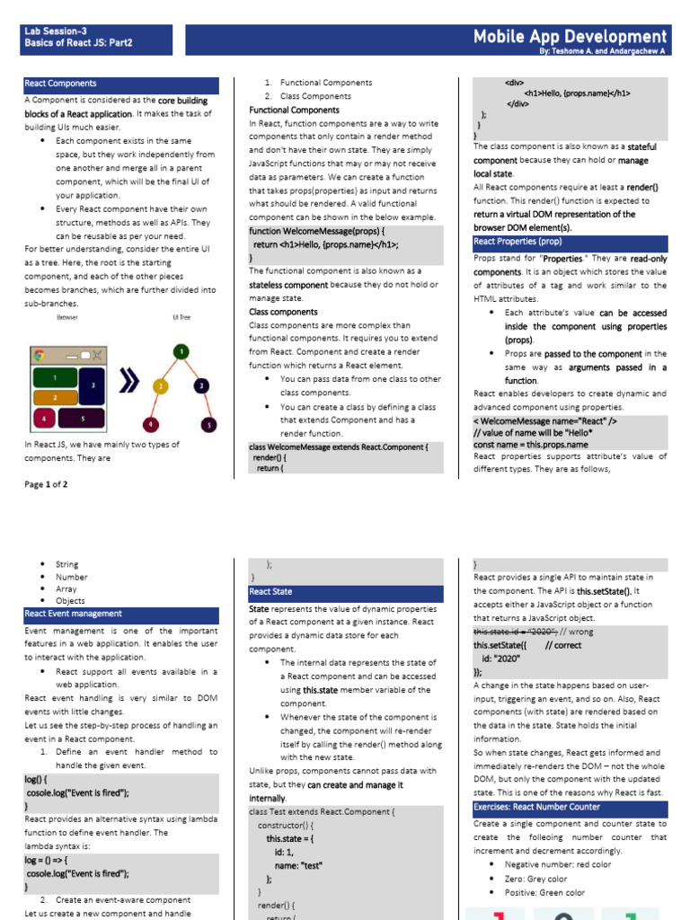 Mobile Computing Lab Session 3 Basics Of React Javascript Part2 Pdf