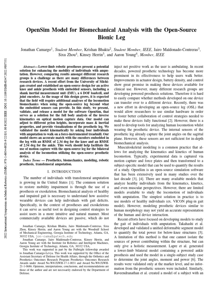 OpenSim Model For Biomechanical Analysis With The Open-Source Bionic ...
