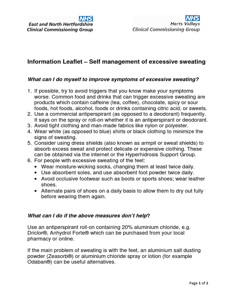 Self Management of Excessive Sweating PIL 201407 | PDF