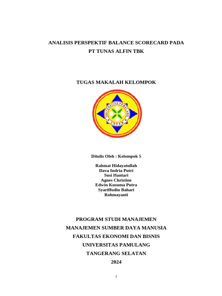 MAKALAH TUGAS KELOMPOK 5 MATKUL BSC PERSPEKTIF BSC PADA PT TUNAS ALFIN TBK - Ada Tanda Hijau ...