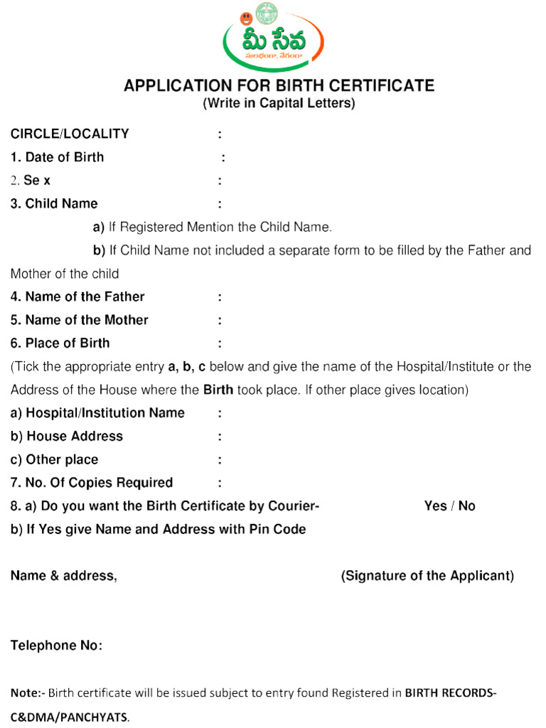Application For Birth Certificate | PDF