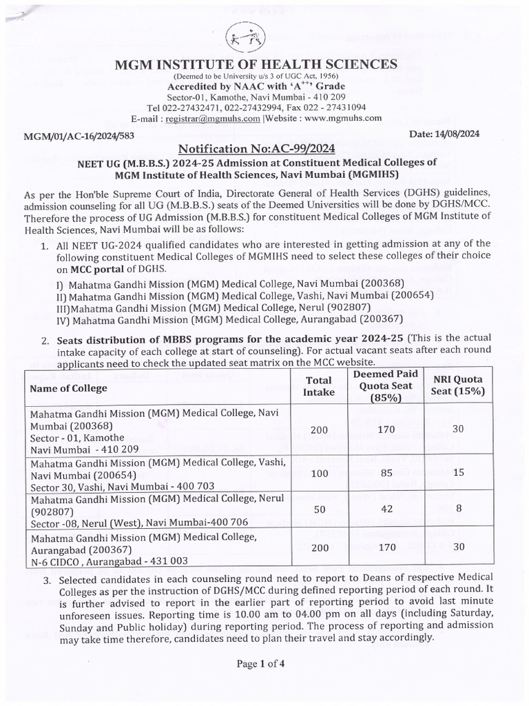 Notification No. 2024 - MBBS Admission 2024-25 | PDF