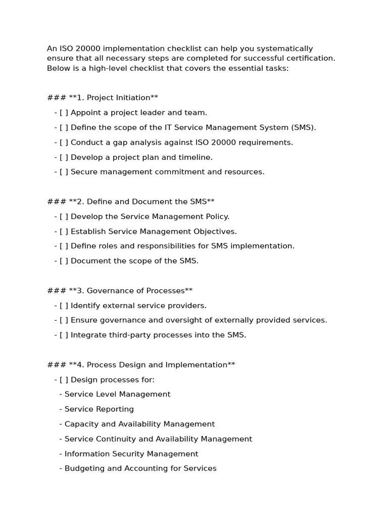 ISO 20000 Implementation | PDF