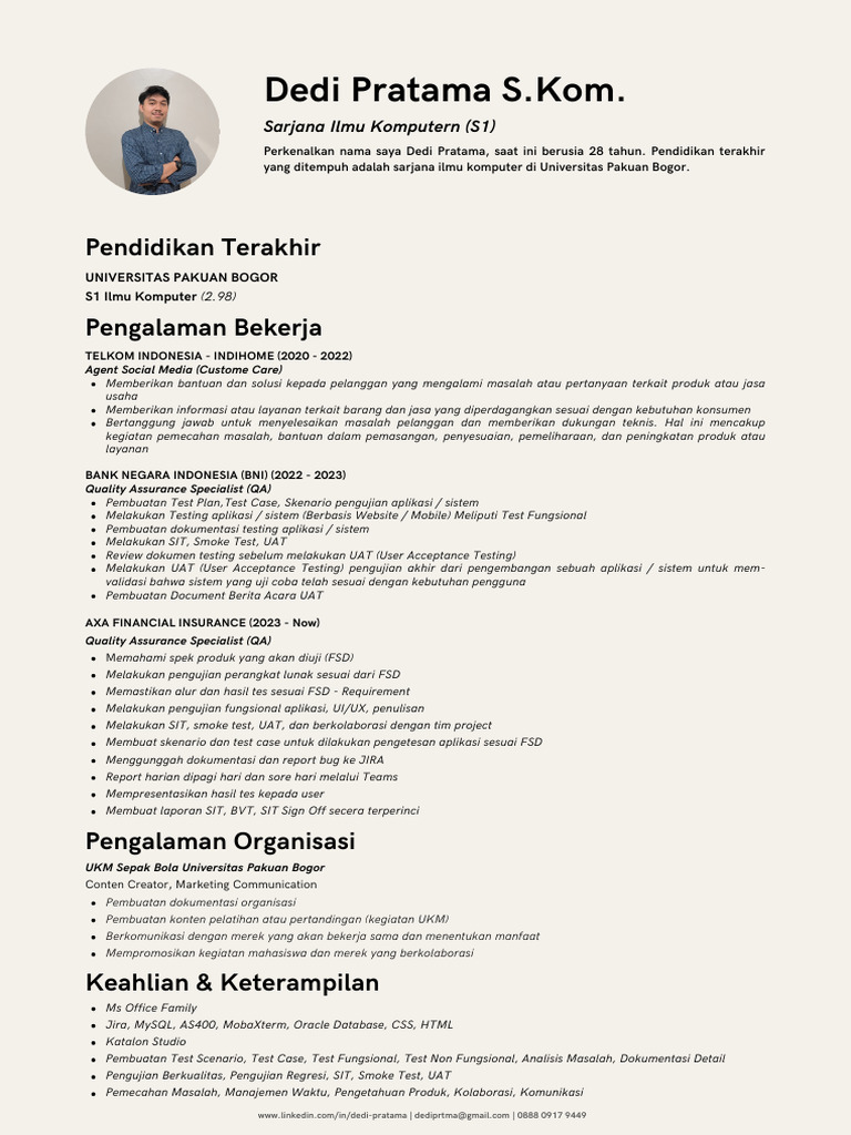 Curiculum Vitae Dedi Pratama - QA | PDF