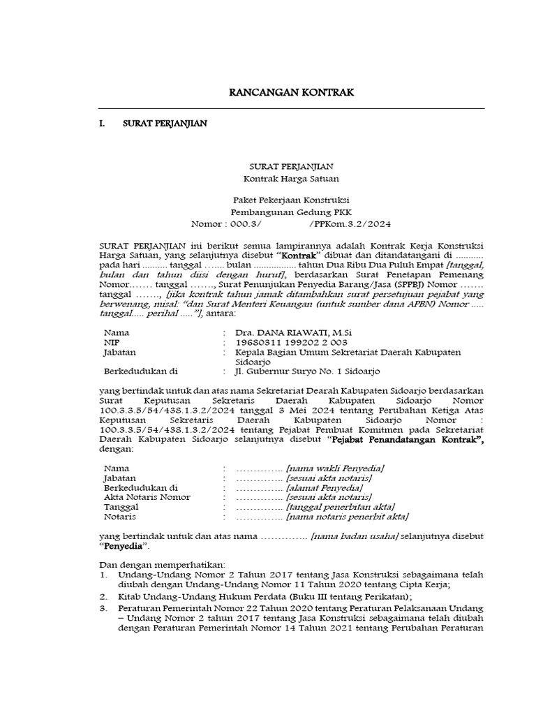 Rancangan Kontrak Pemb Gedung PKK 2024 9 Juli 2024 | PDF