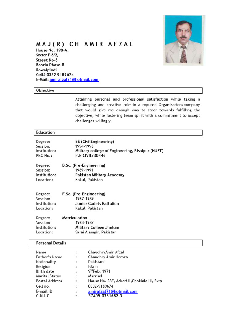 CV Maj. Amir Afzal Updated Aug 2020-1 | PDF