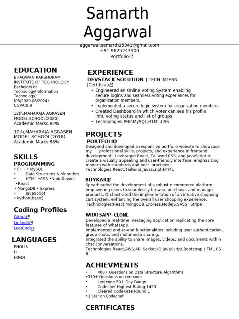 Samarth RESUME IT 2024 (5) - 6 | PDF