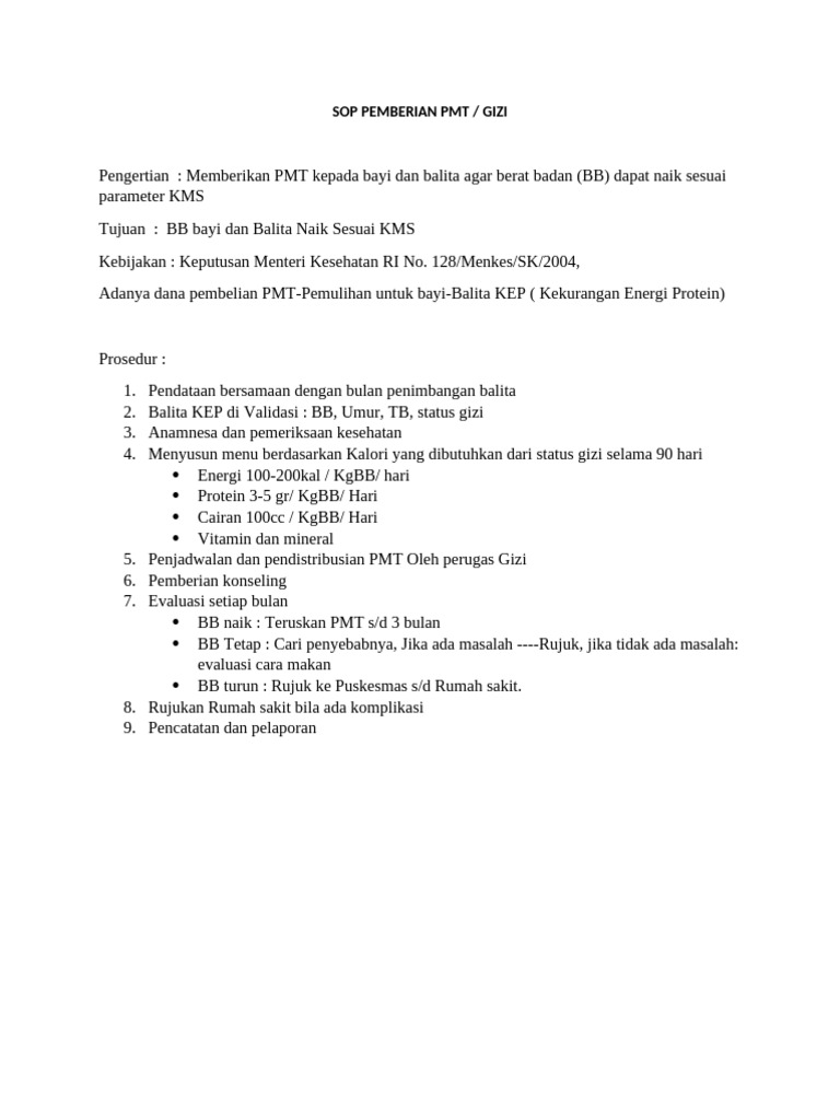 Sop Pemberian PMT | PDF