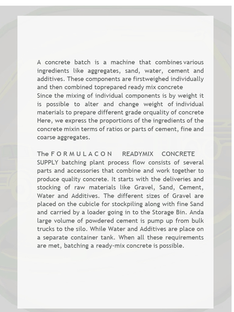 Concrete Batching Plant Process Overview | PDF | Concrete | Building ...