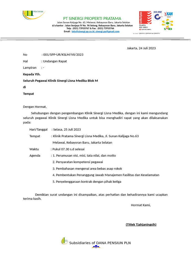 Undangan Rapat Visi Misi | PDF