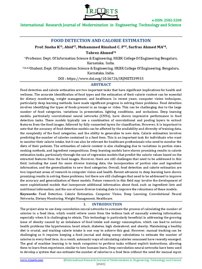 Food Calorie Estimation | PDF