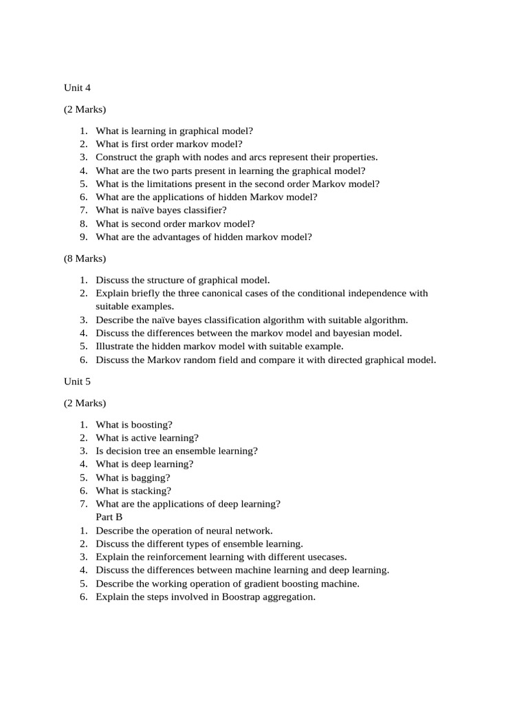 ML QB(unit 4 and Unit 5) | PDF ML QB(unit 4 and Unit 5) | PDF