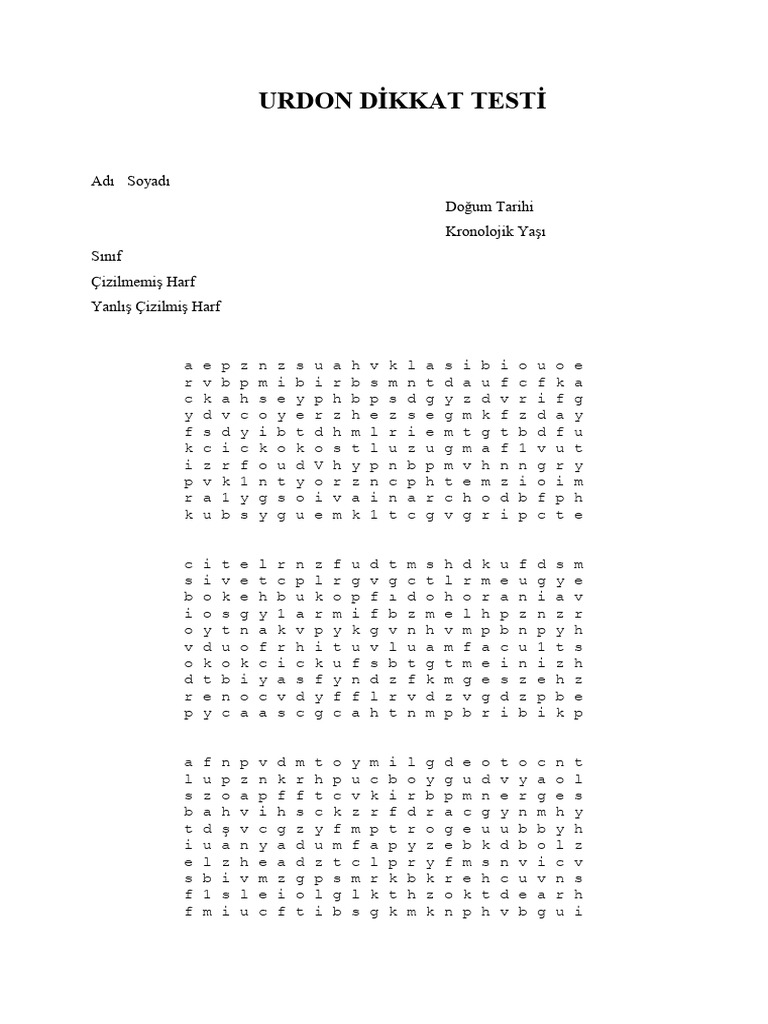 Bourdon Dikkat Testi Kayıt Formu | PDF