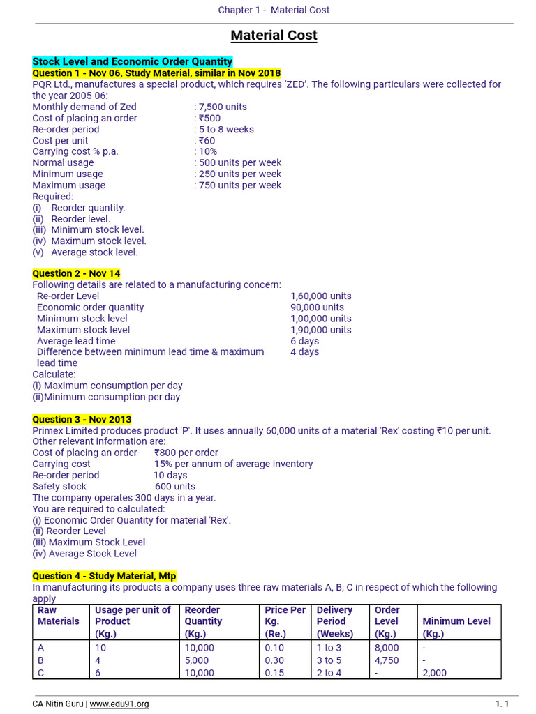 01 Material Costing | PDF