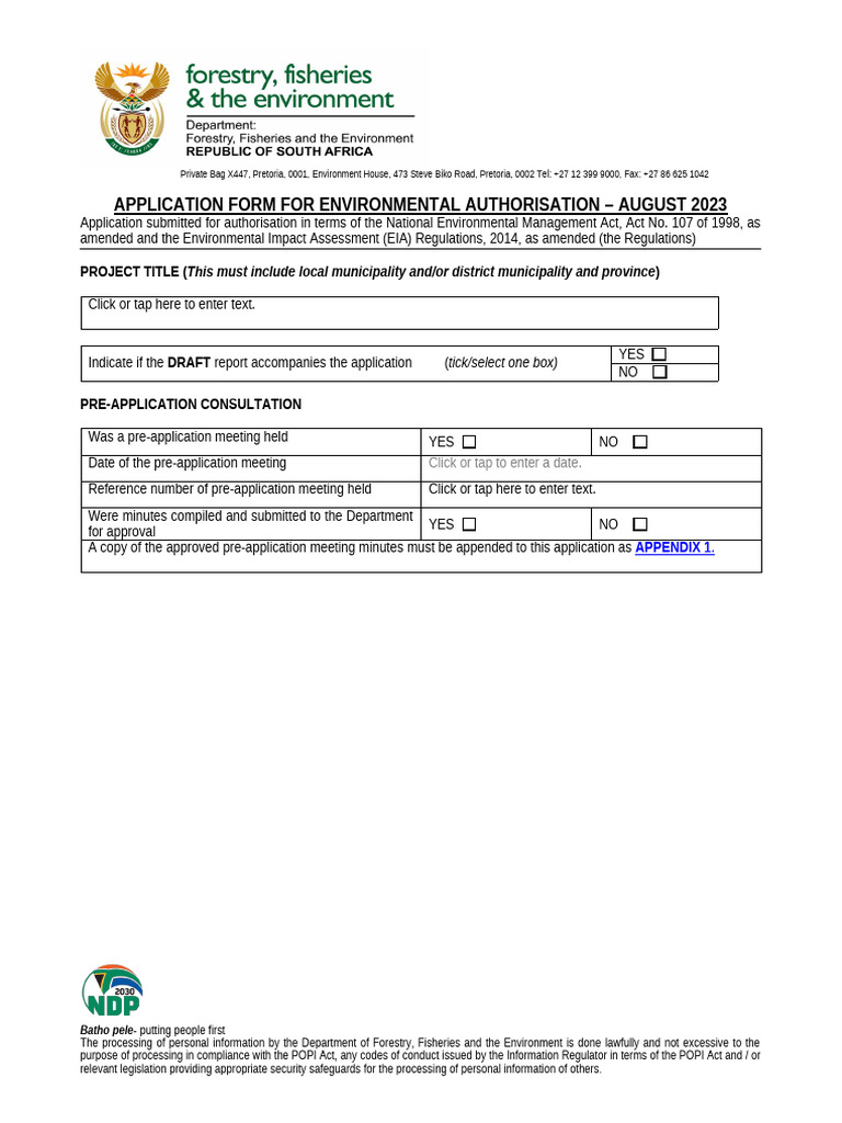 Environmental Authorisation Application Form | PDF | Electricity ...