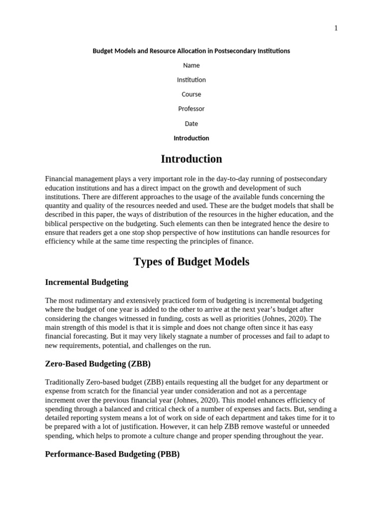 Budget Models and Resource Allocation | PDF