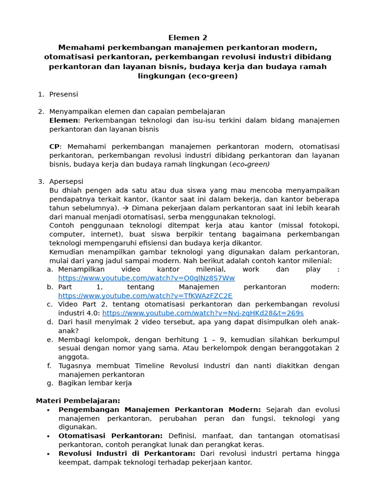 Elemen 2 Memahami Perkembangan Manajemen Perkantoran Modern | PDF