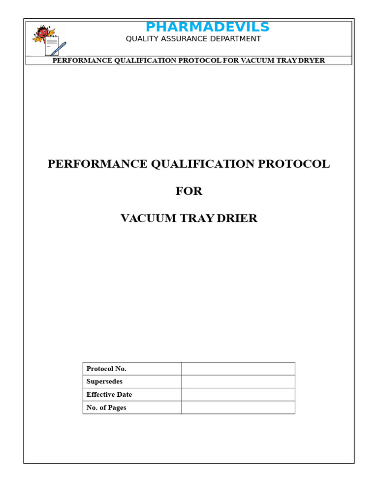 Performance Qualification Protocol For Vacuum Tray Dryer | PDF