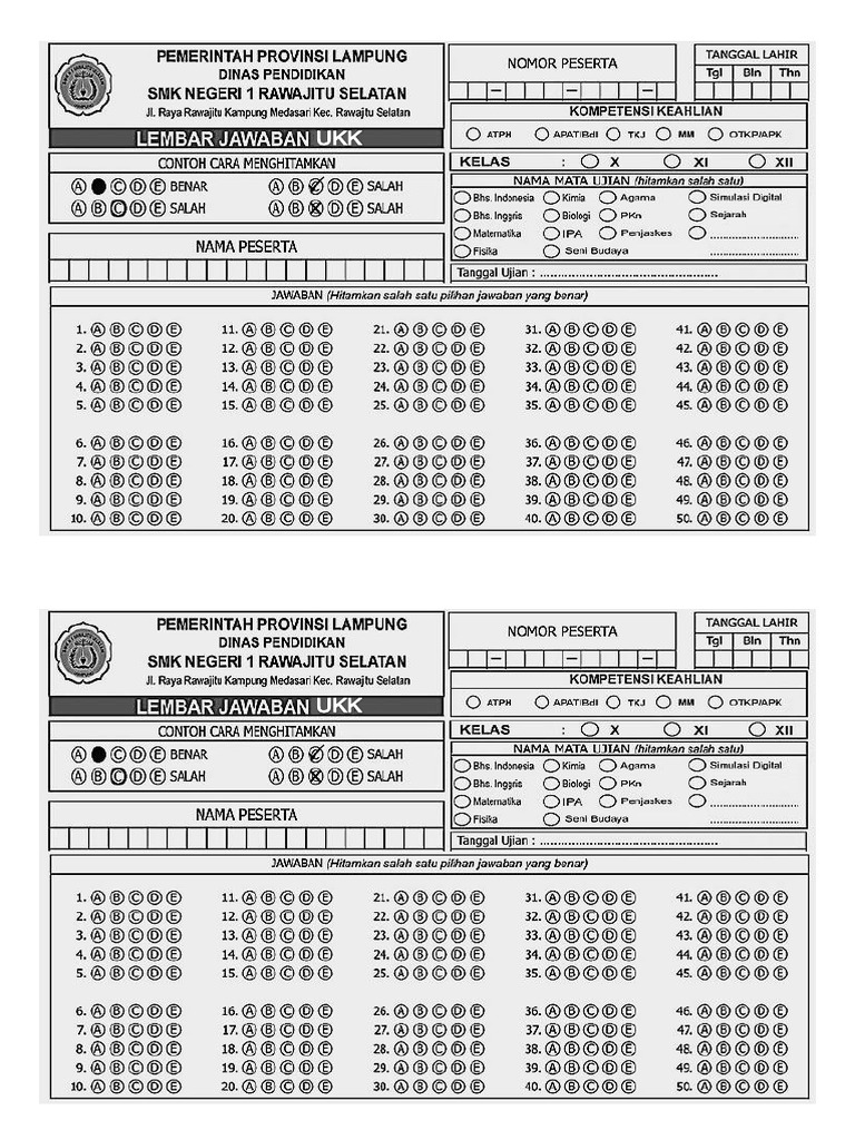 Lembar LJK UKK | PDF