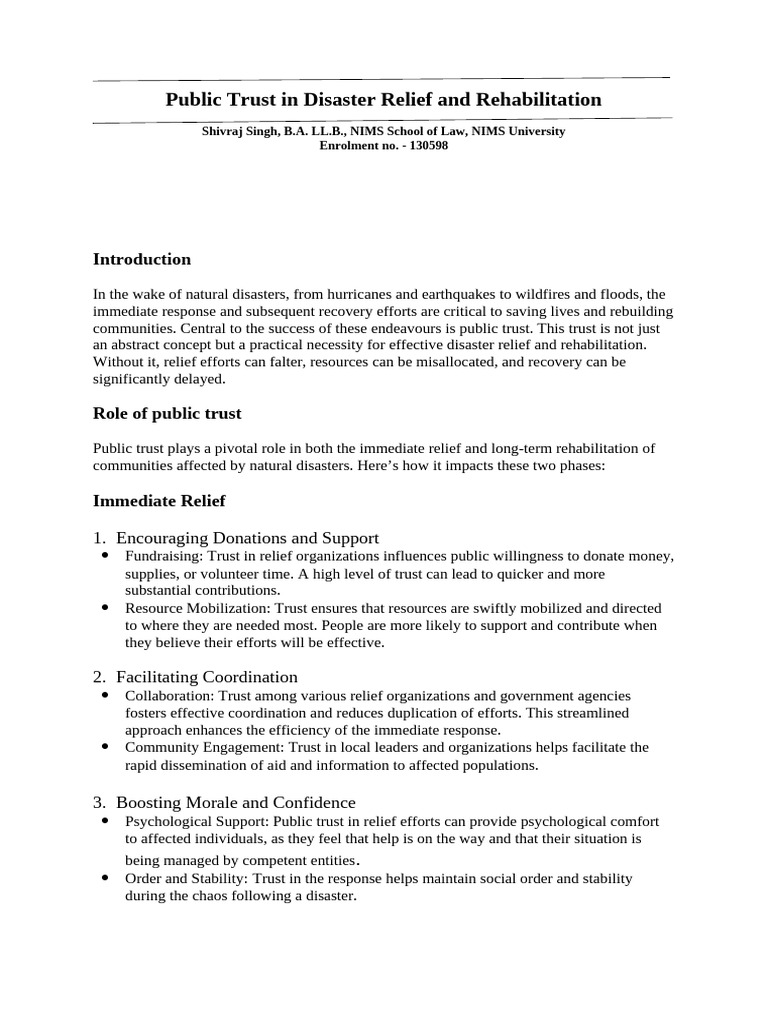 Public Trust in Disaster Relief and Rehabilitation | PDF | Emergency ...