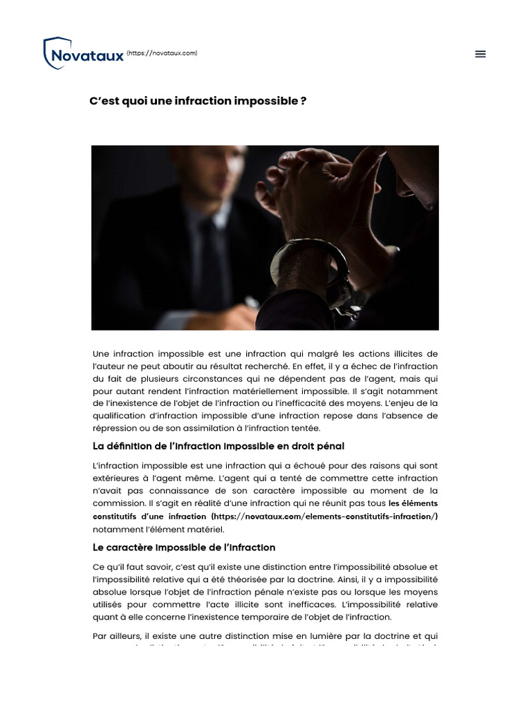Infraction Impossible Définition - Caractère - Répression - Conditions ...