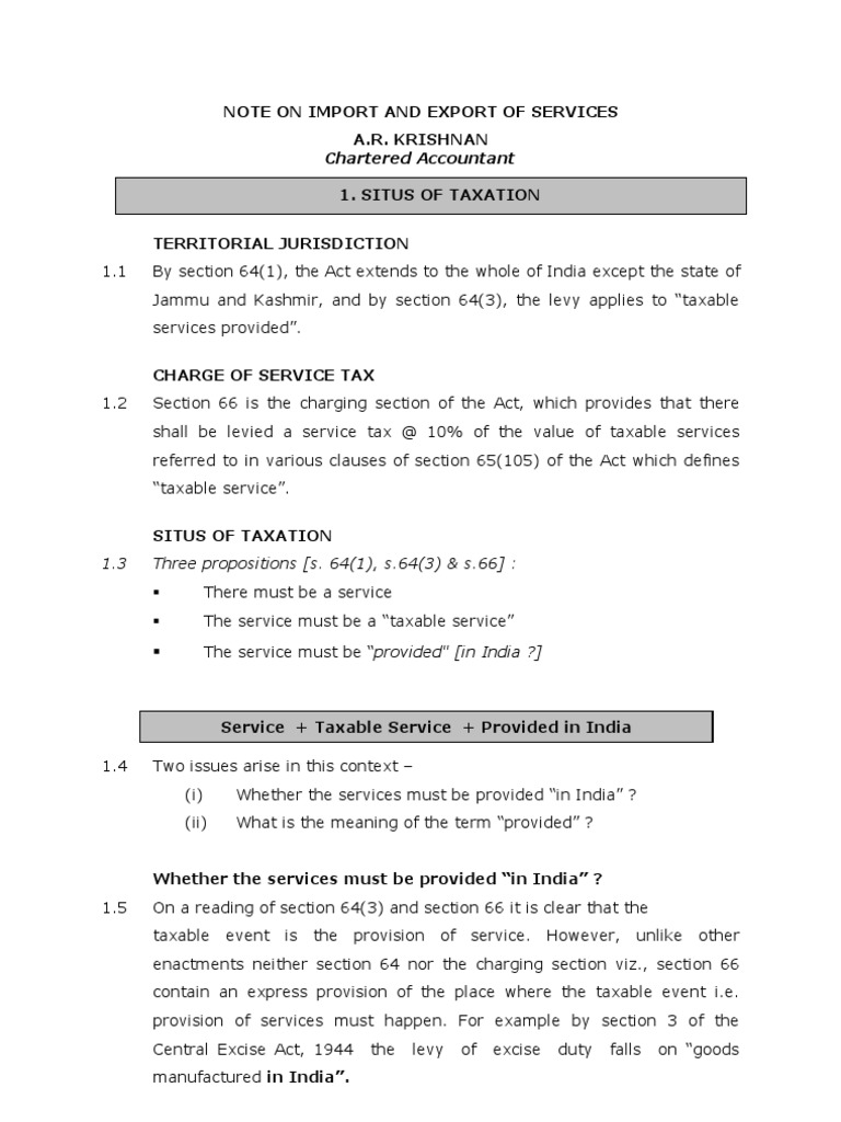 Note On Import and Export of Services A.R. Krishnan 1. Situs of ...
