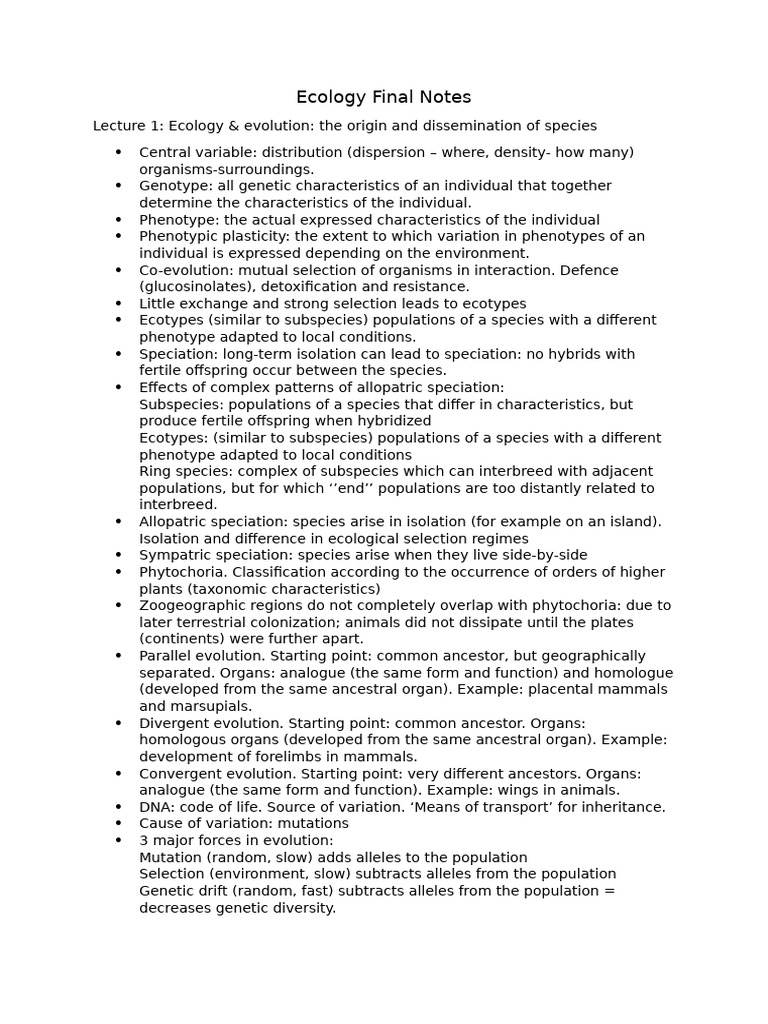 Ecology Final notes | PDF