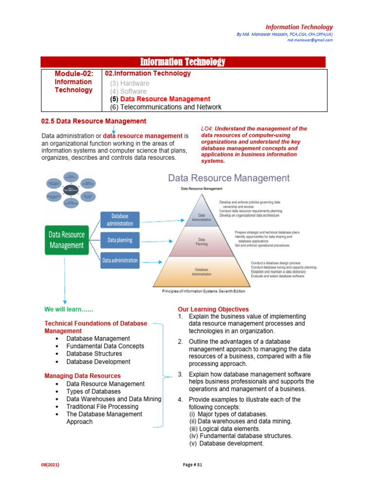 CA (CL) - Information Technology - 02.5 - Data Resource Management (8th Batch) | PDF
