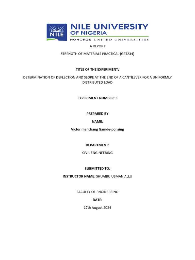 Cantilever Beam Deflection Experiment | PDF | Beam (Structure) | Stress ...