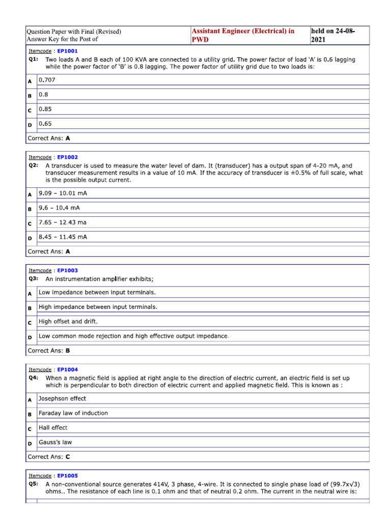 Assistant Engineer Electrical in PWD | PDF