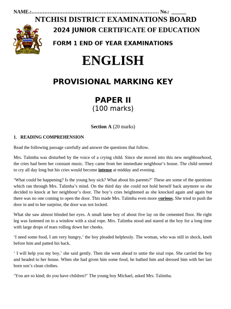 Provisional Marking Key for English Exam | PDF | Planets | Solar System