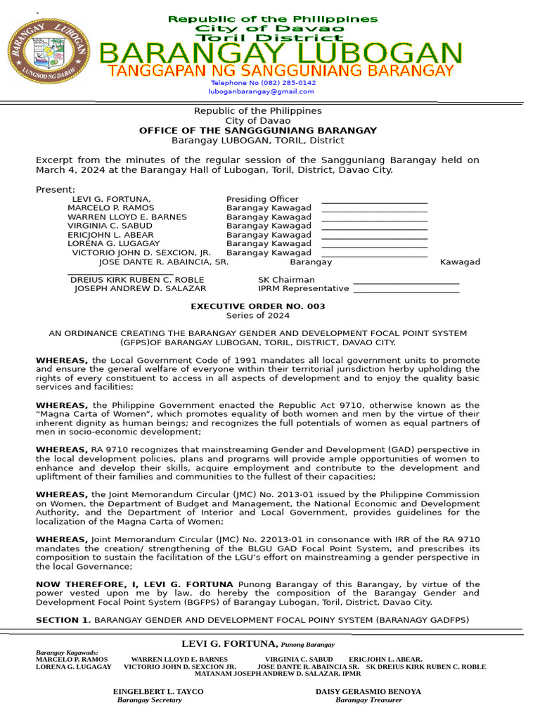 Executive Order 003-2024 GFPS | PDF