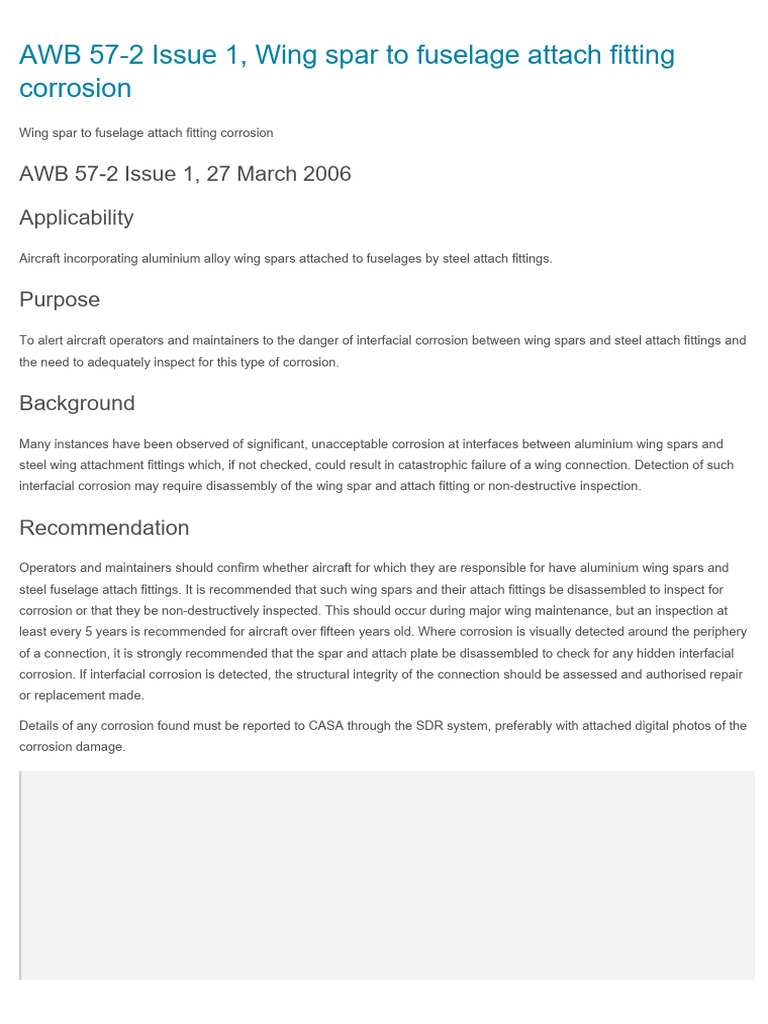 Airworthiness Bulletin 57 002 Wing Spar To Fuselage Attach Fitting ...