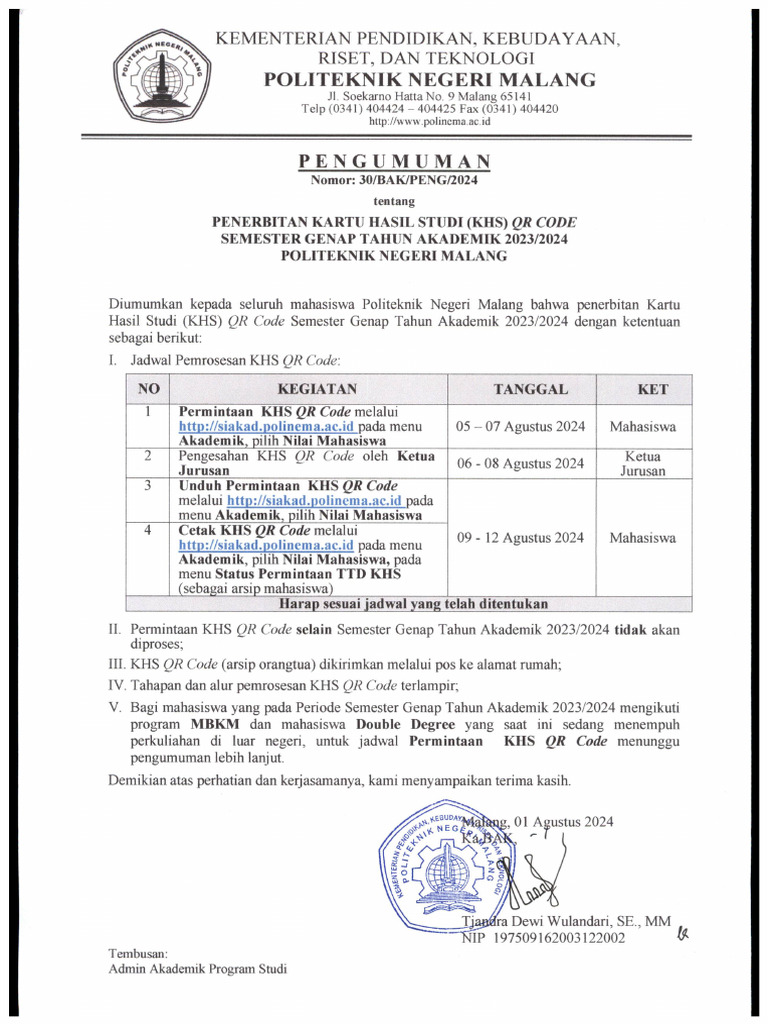 30-Pengumuman Permintaan KHS QR Code 2023 Genap | PDF