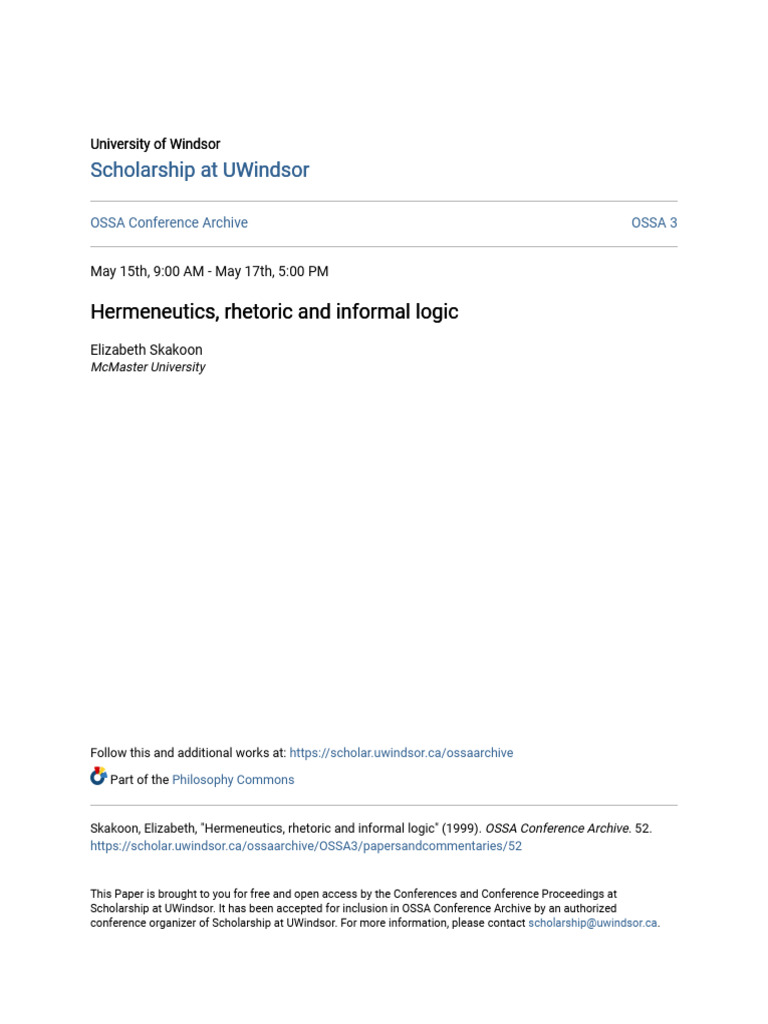 Hermeneutics Rhetoric and Informal Logic | PDF