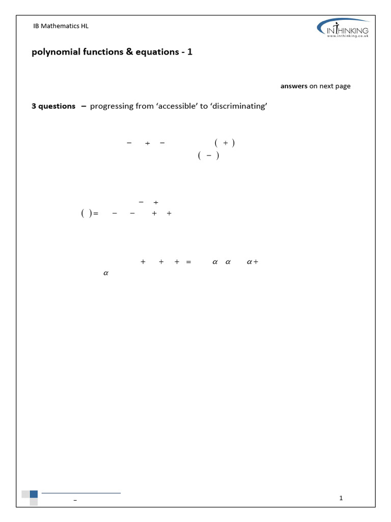 IB Math HL: Polynomial Functions Quiz | PDF