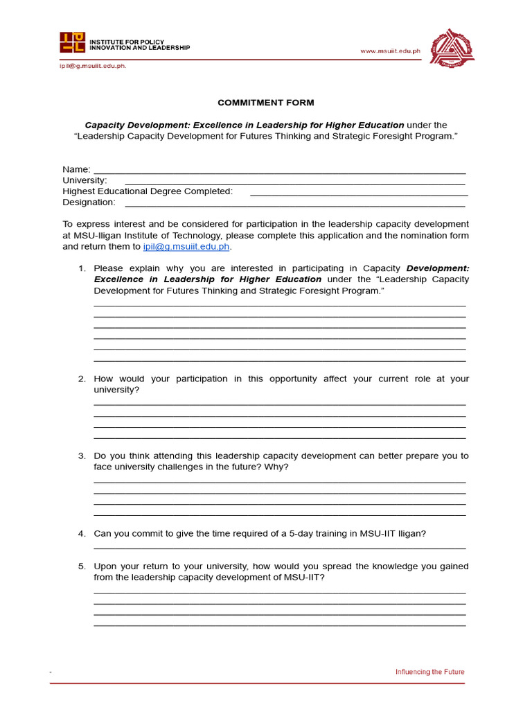 Commitment Form - Participants - CapDev Leadership | PDF