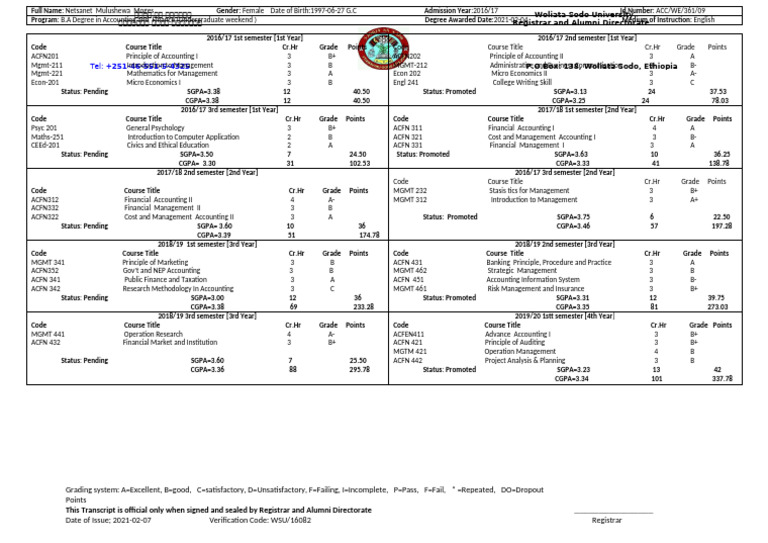 This Transcript Is Official Only When Signed and Sealed by Registrar ...