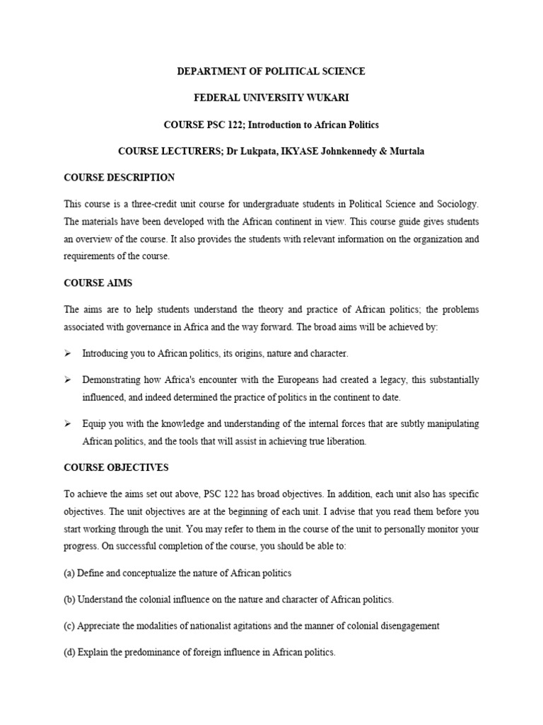 PSC 122 Course Outline | PDF