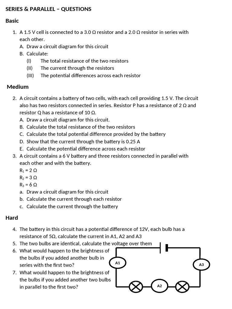 Series and Parallel Worksheet | PDF